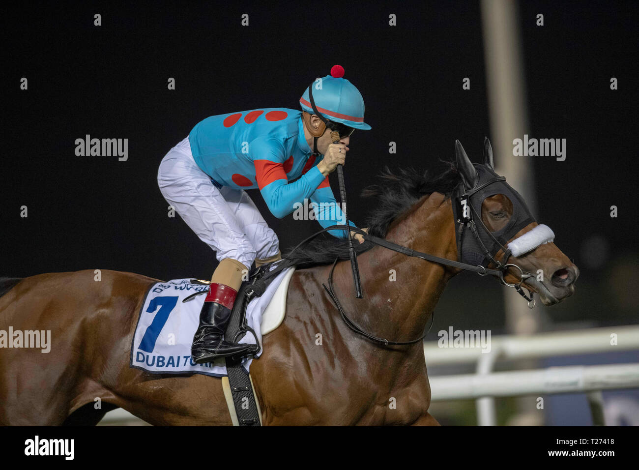 Dubai, UAE. 30th Mar, 2019. Almond Eye, ridden by Christophe Lemaire ...