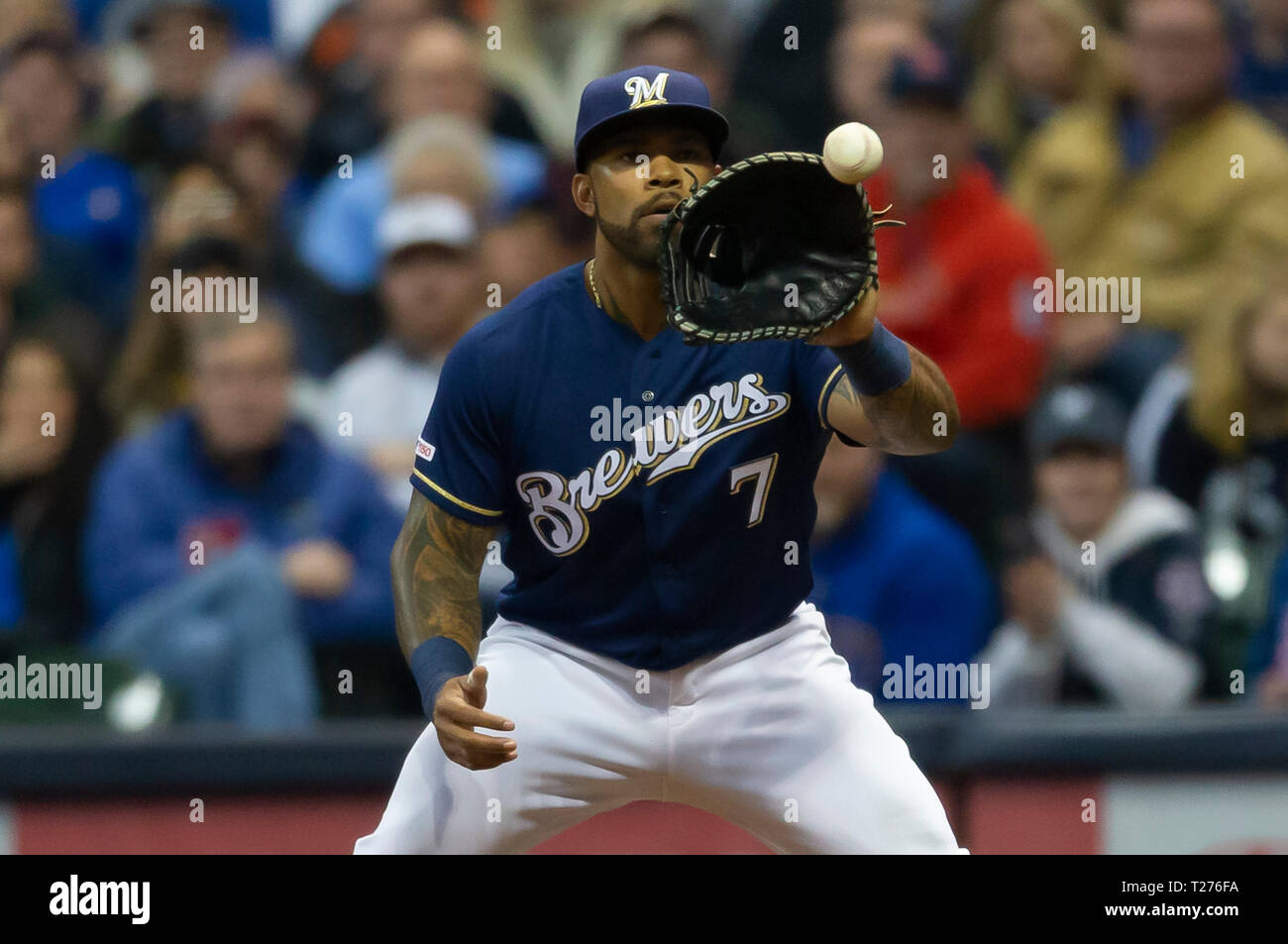 Milwaukee, WI, USA. 30th Mar, 2019. Milwaukee Brewers first baseman ...