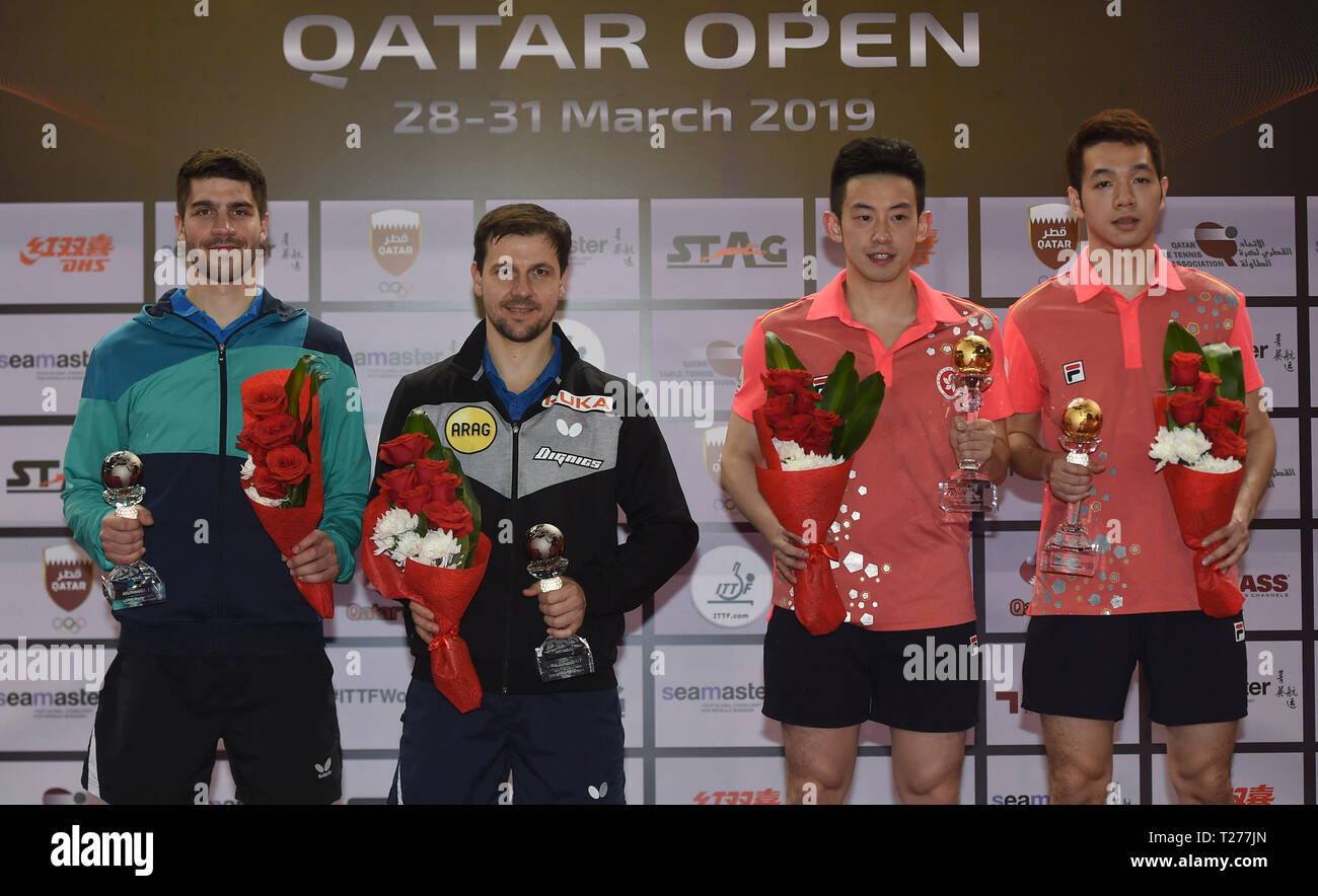 Doha. 30th Mar, 2019. Patrick Franziska and Timo Boll of Germany, Wong ...