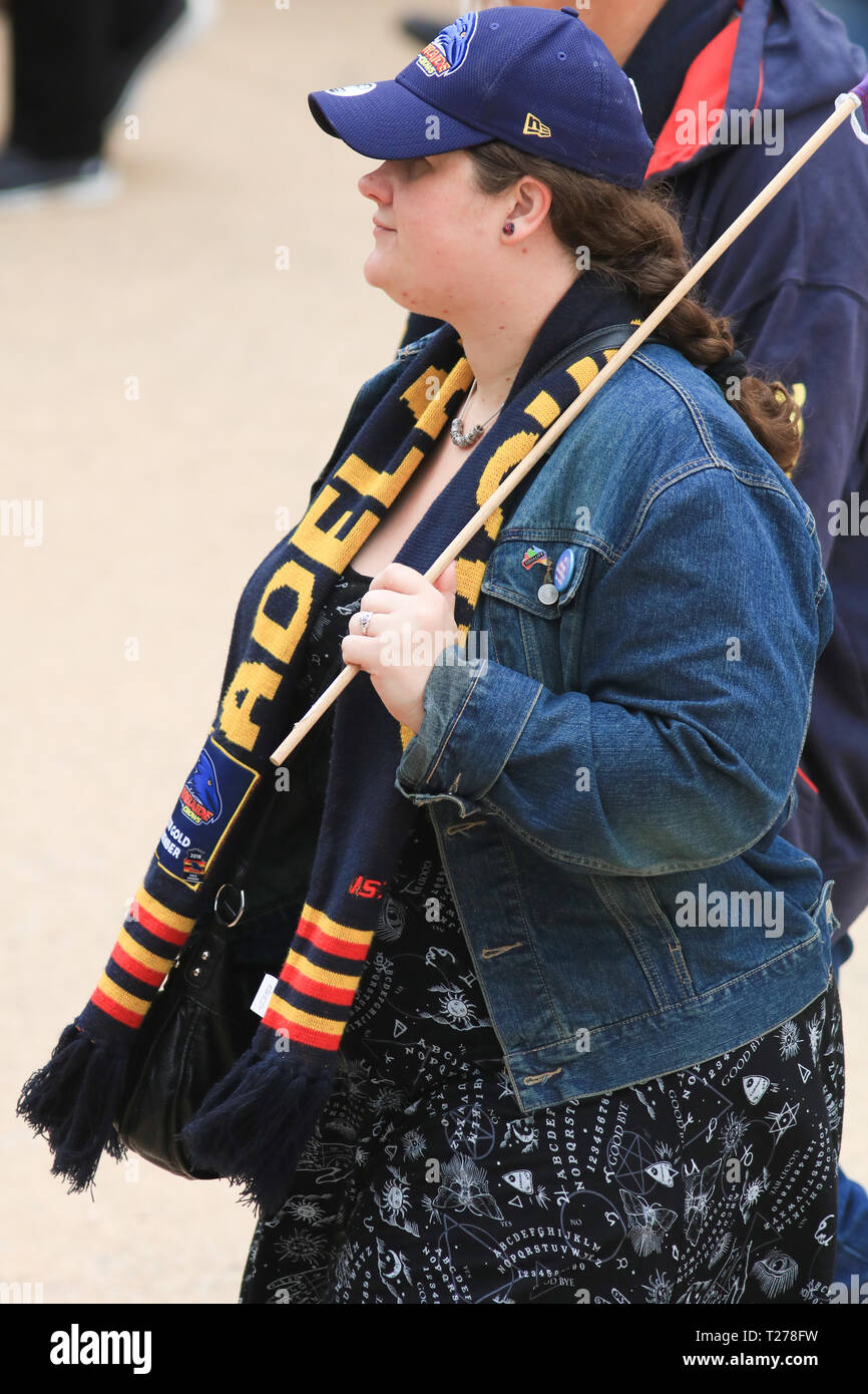 Adelaide Australia 31st March 2019. Fans arrive at the Adelaide Oval ...