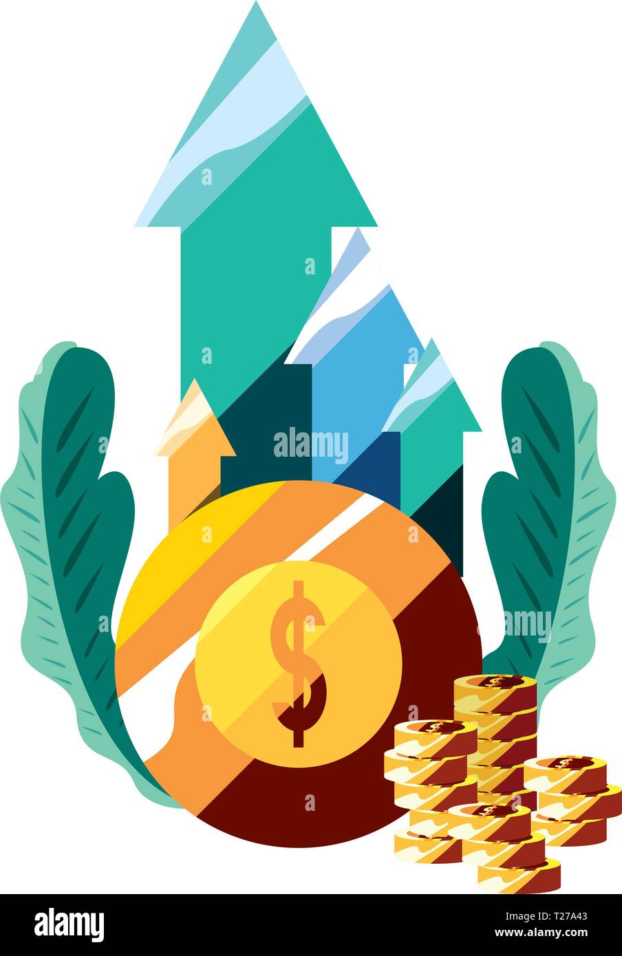 coins stacked diagram arrows business vector illustration Stock Vector ...