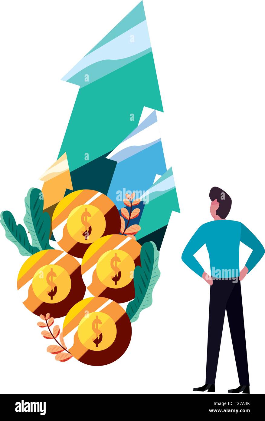 businessman money profit arrows bank vector illustration vector ...