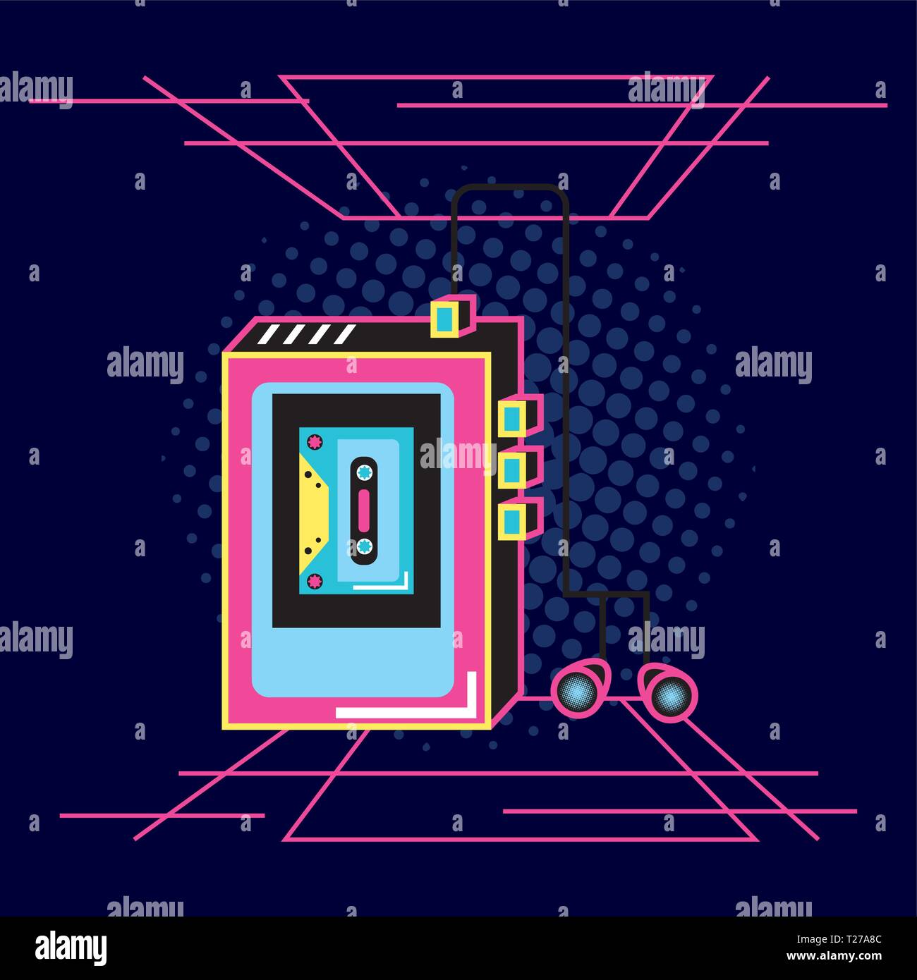 walkman with headphones of nineties retro vector illustration design ...
