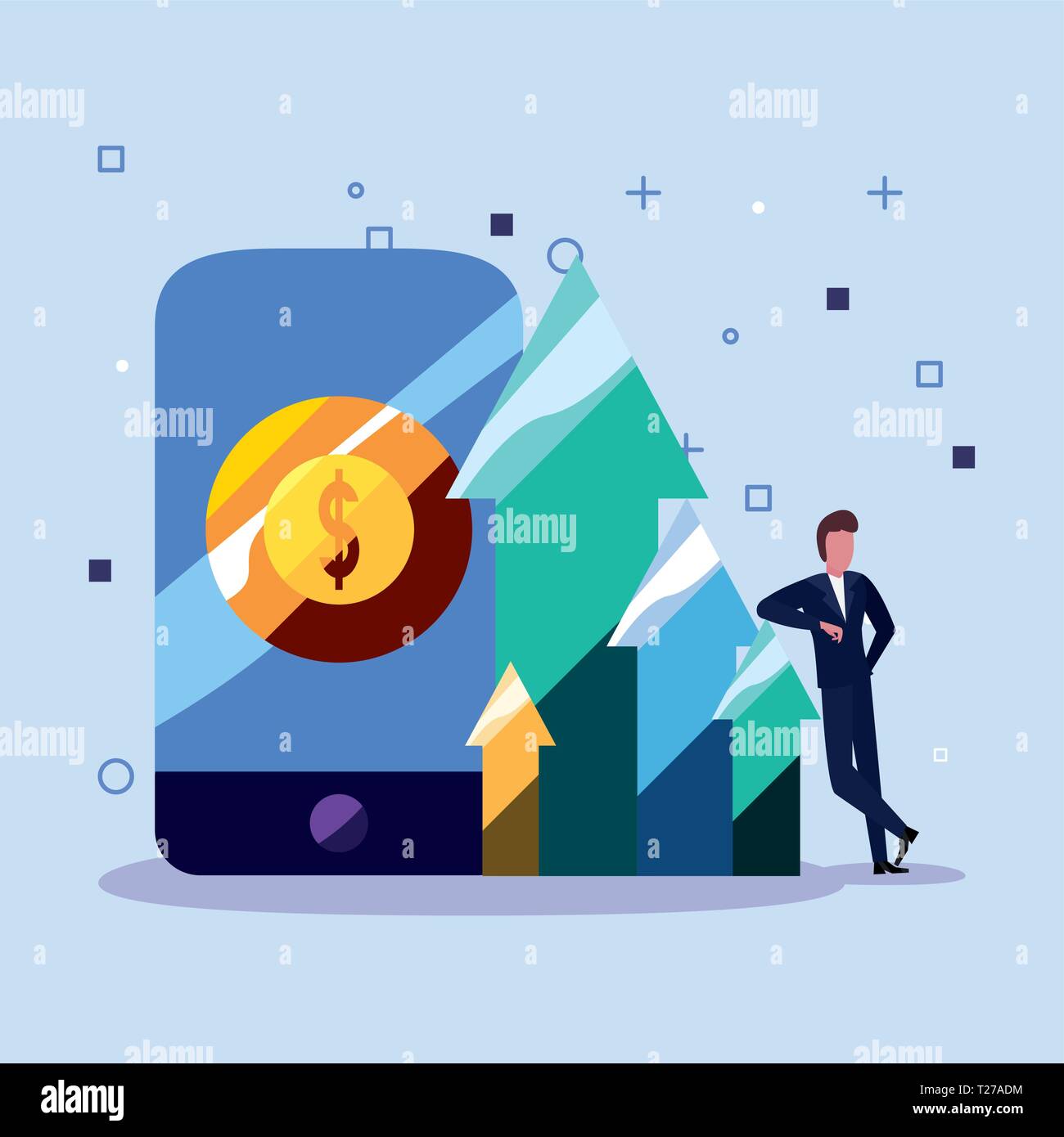 businessman mobile money arrows increase app vector illustration Stock ...