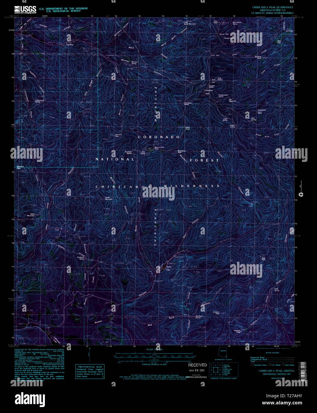 USGS TOPO Map Arizona AZ Chiricahua Peak 310863 1986 24000 Inverted ...