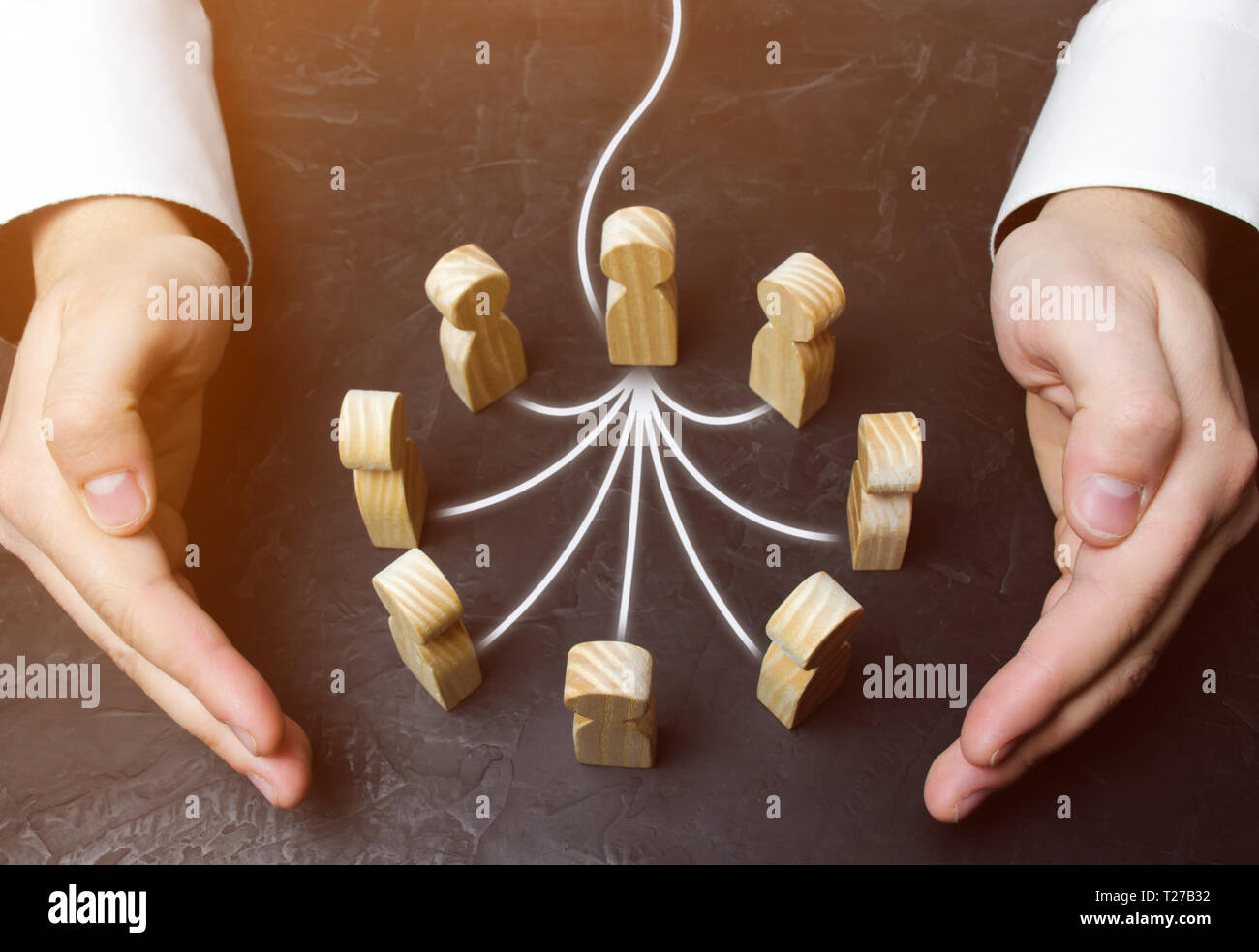 Boss defending his team with a gesture of protection. Life insurance ...