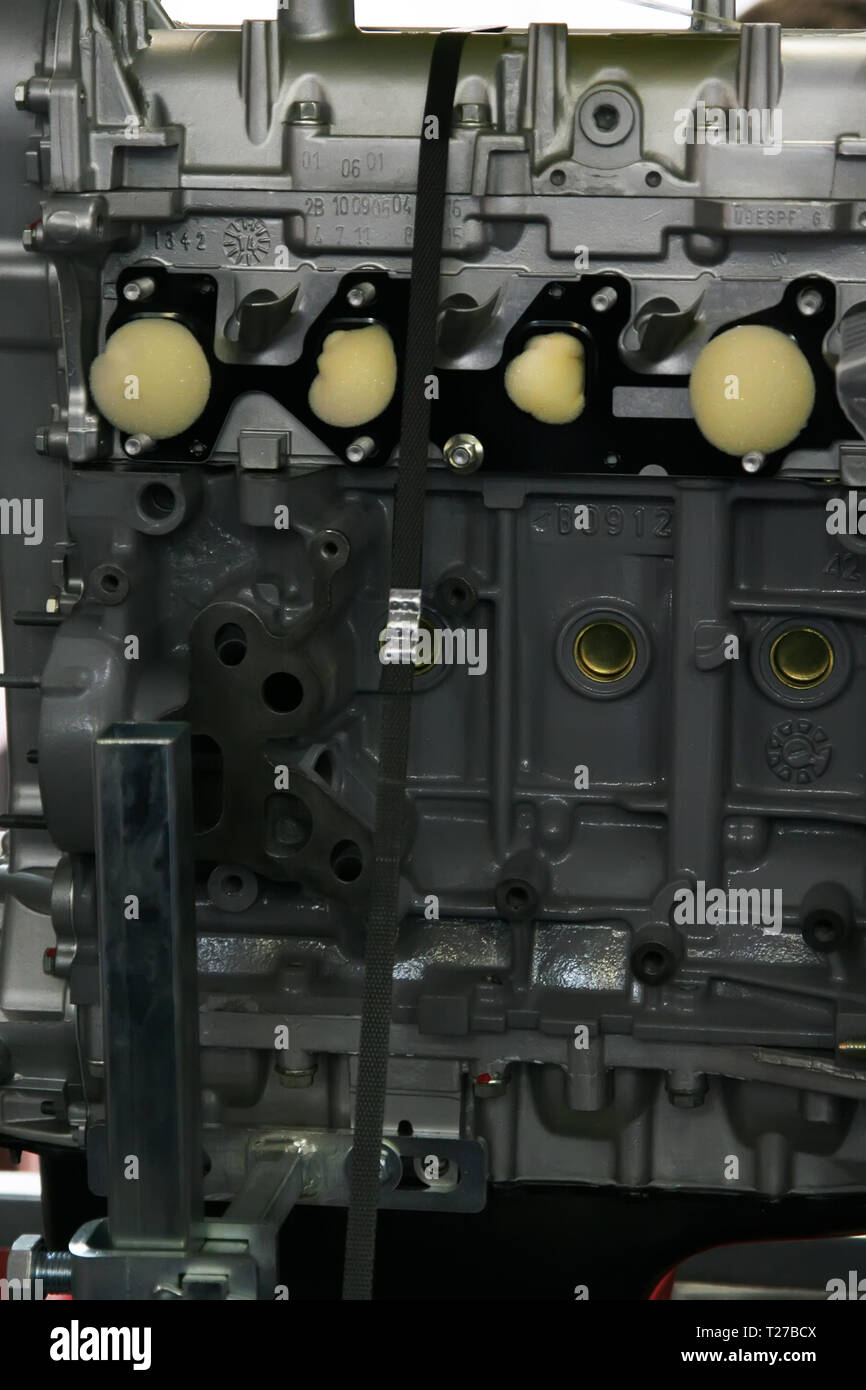 Gasoline powered car engine. Automobile engine. Car engine parts Stock ...