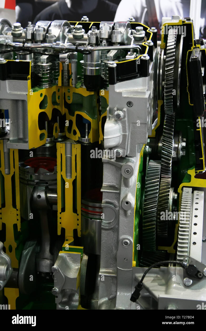 Gasoline powered car engine. Automobile engine. Car engine parts Stock ...