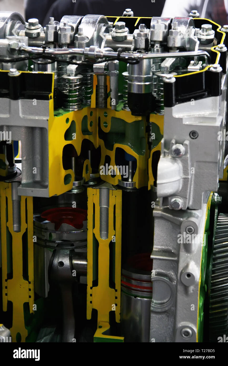 Gasoline powered car engine. Automobile engine. Car engine parts Stock ...