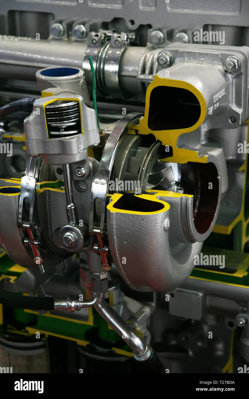 Gasoline powered car engine. Automobile engine. Car engine parts Stock ...