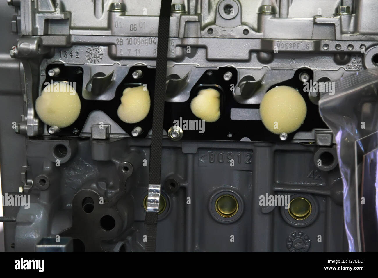 Gasoline powered car engine. Automobile engine. Car engine parts Stock ...