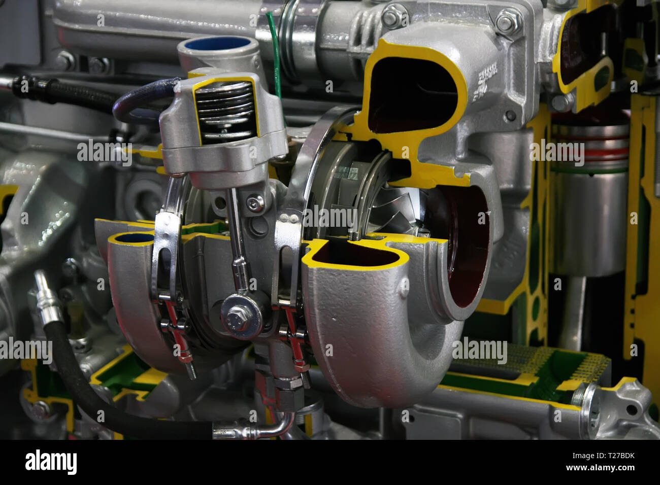 Gasoline powered car engine. Automobile engine. Car engine parts Stock ...