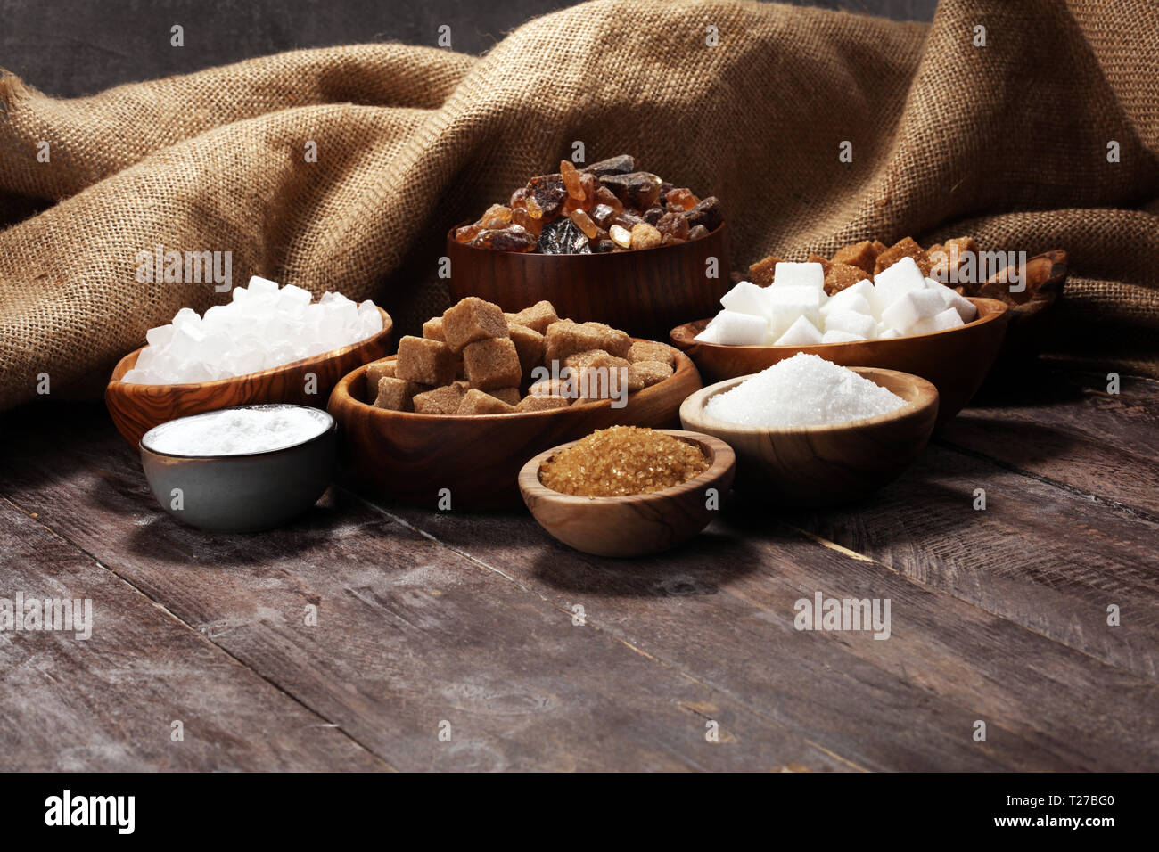 Various types of sugar, brown sugar and white Stock Photo - Alamy