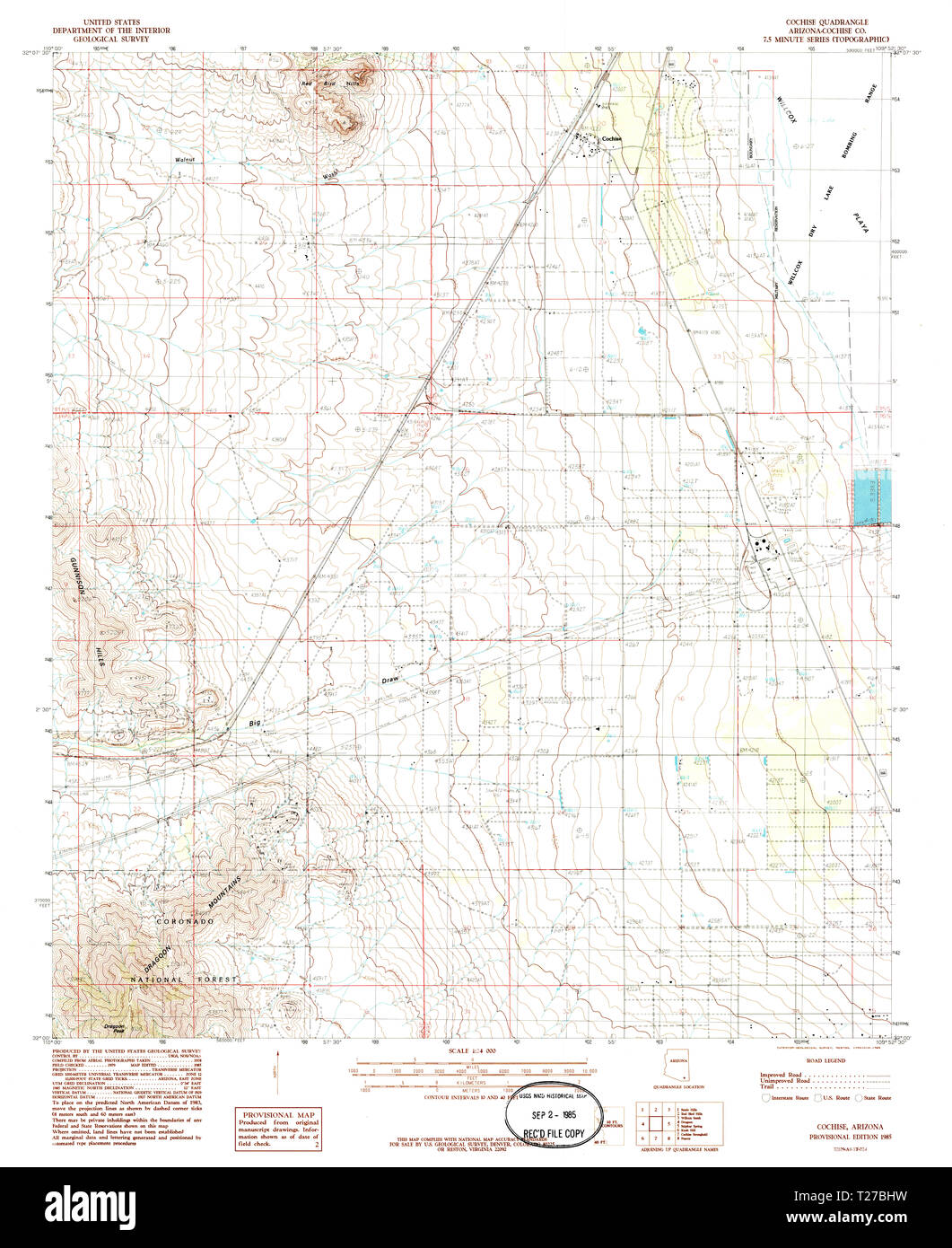 USGS TOPO Map Arizona AZ Cochise 310927 1985 24000 Restoration Stock ...