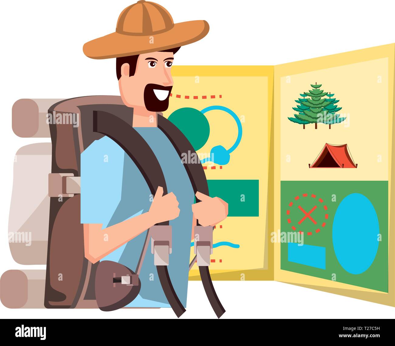traveler man with travel bag and map guide vector illustration design ...