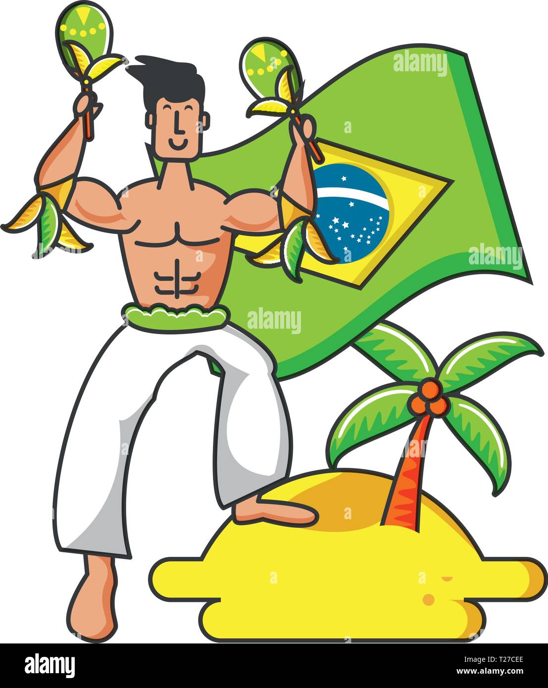 man with flag brazilian in beach vector illustration design Stock ...