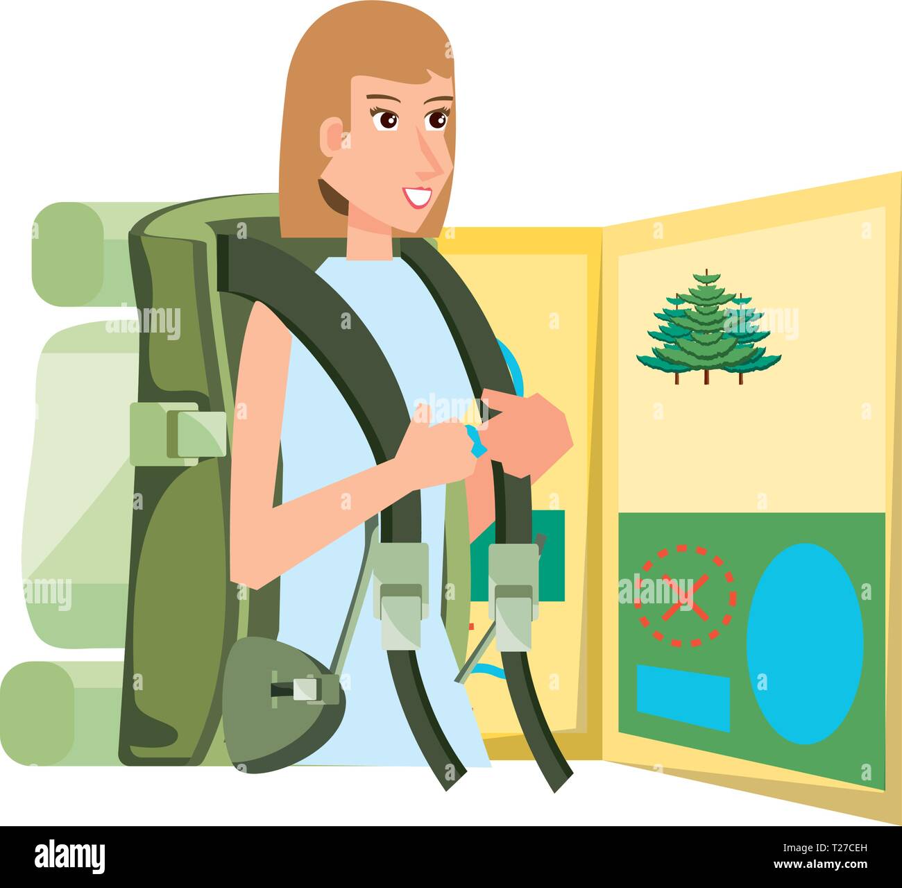 traveler woman with travel bag and map guide vector illustration design ...