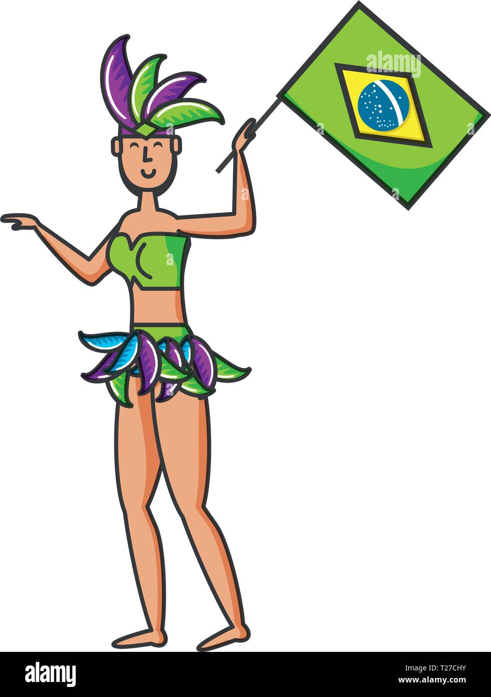 woman brazilian dancer with flag of brazil vector illustration design ...