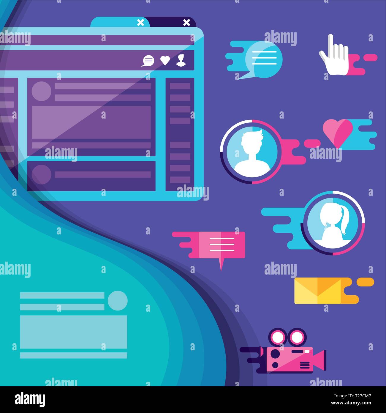 webpage template with social media icons vector illustration design ...