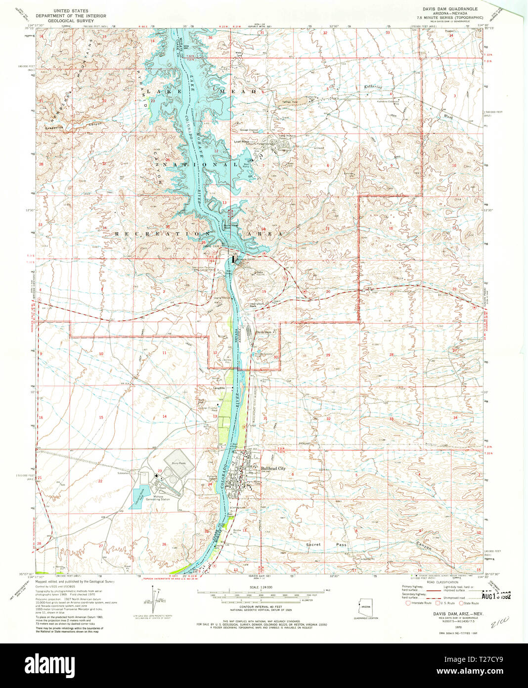 USGS TOPO Map Arizona AZ Davis Dam 311091 1970 24000 Restoration Stock ...