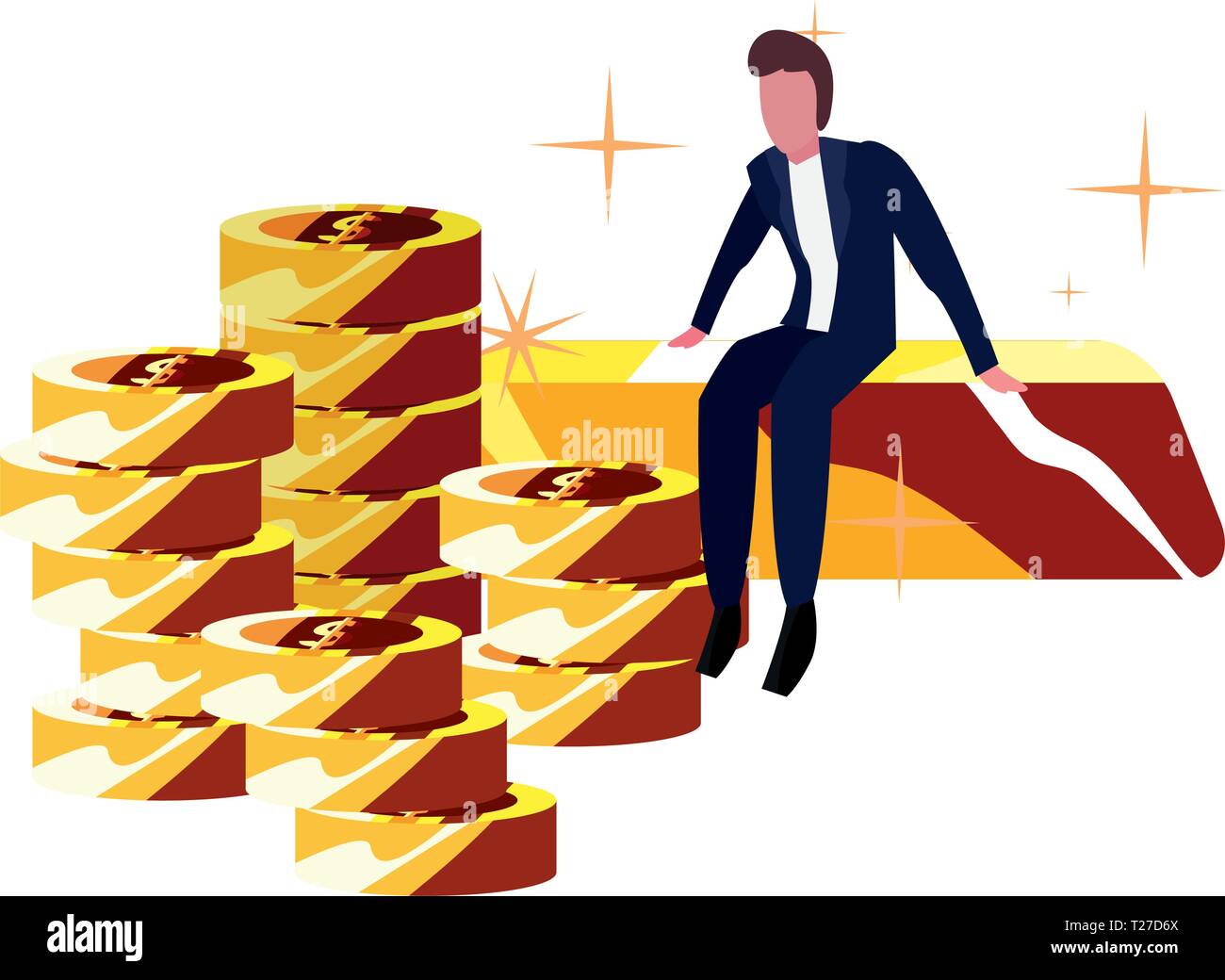 businessman gold bar coins money bank vector illustration vector ...