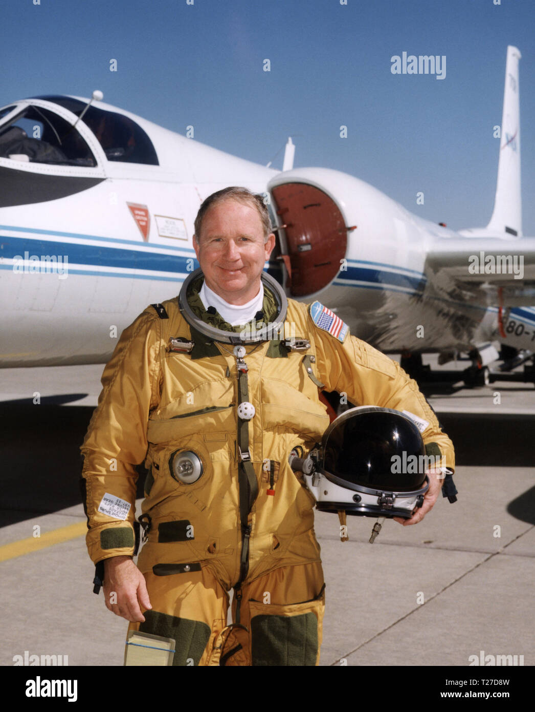 Pilot James Barrilleaux with ER-2 aircraft on ramp ca. 1998 Stock Photo ...