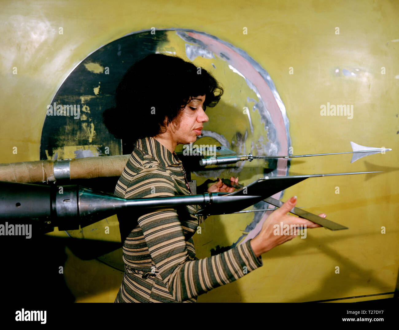 Sonic Boom test model and measuring probe rake with Christine Darden ...