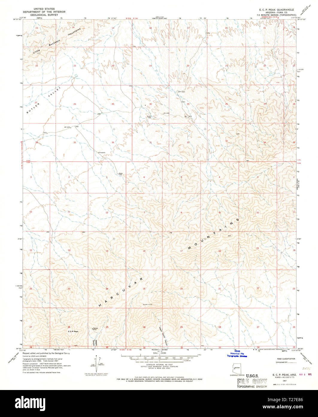 USGS TOPO Map Arizona AZ ECP Peak 311223 1967 24000 Restoration Stock ...