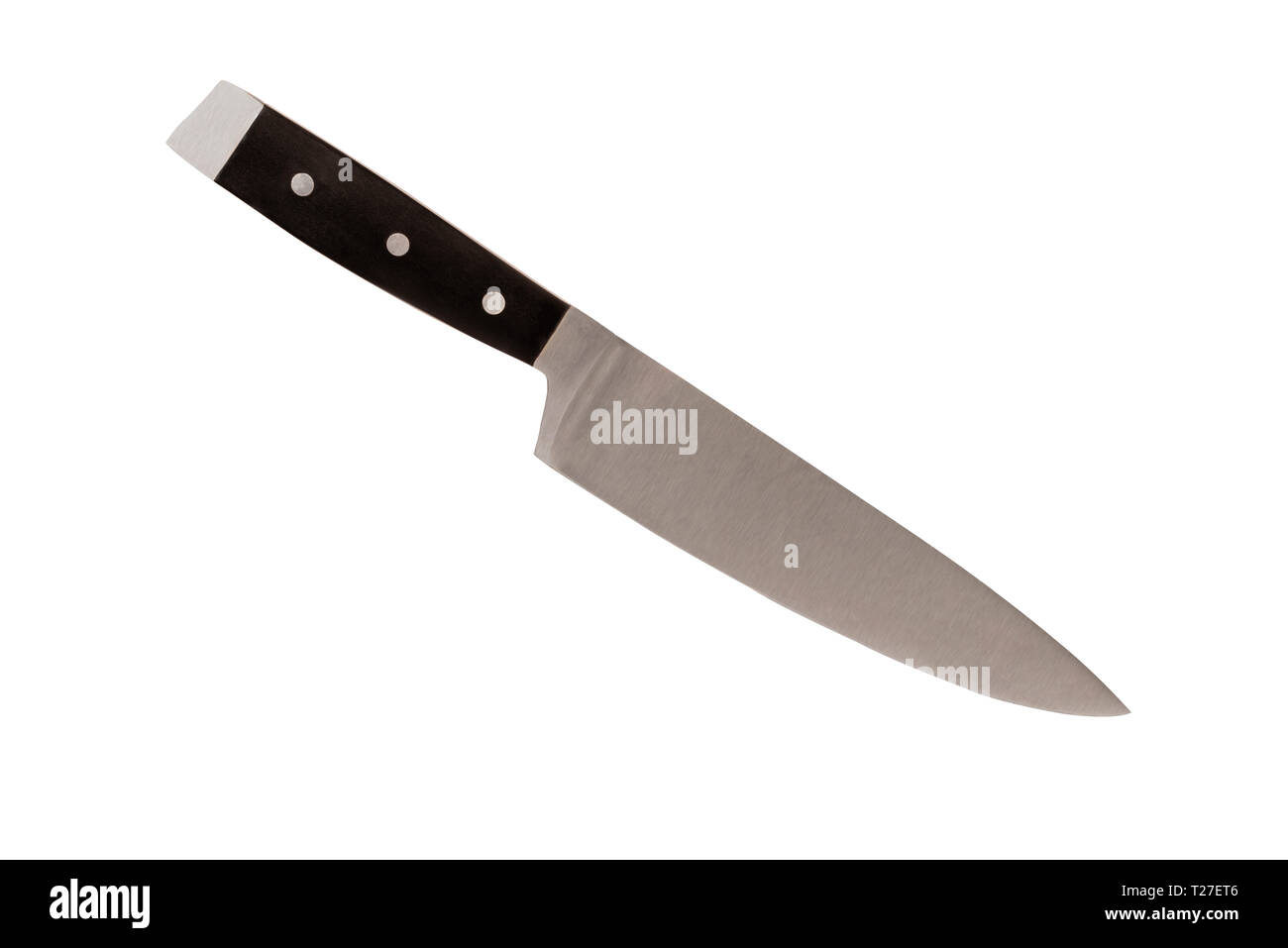 Steel kitchen knife disposed by diagonal, isolated on a white ...