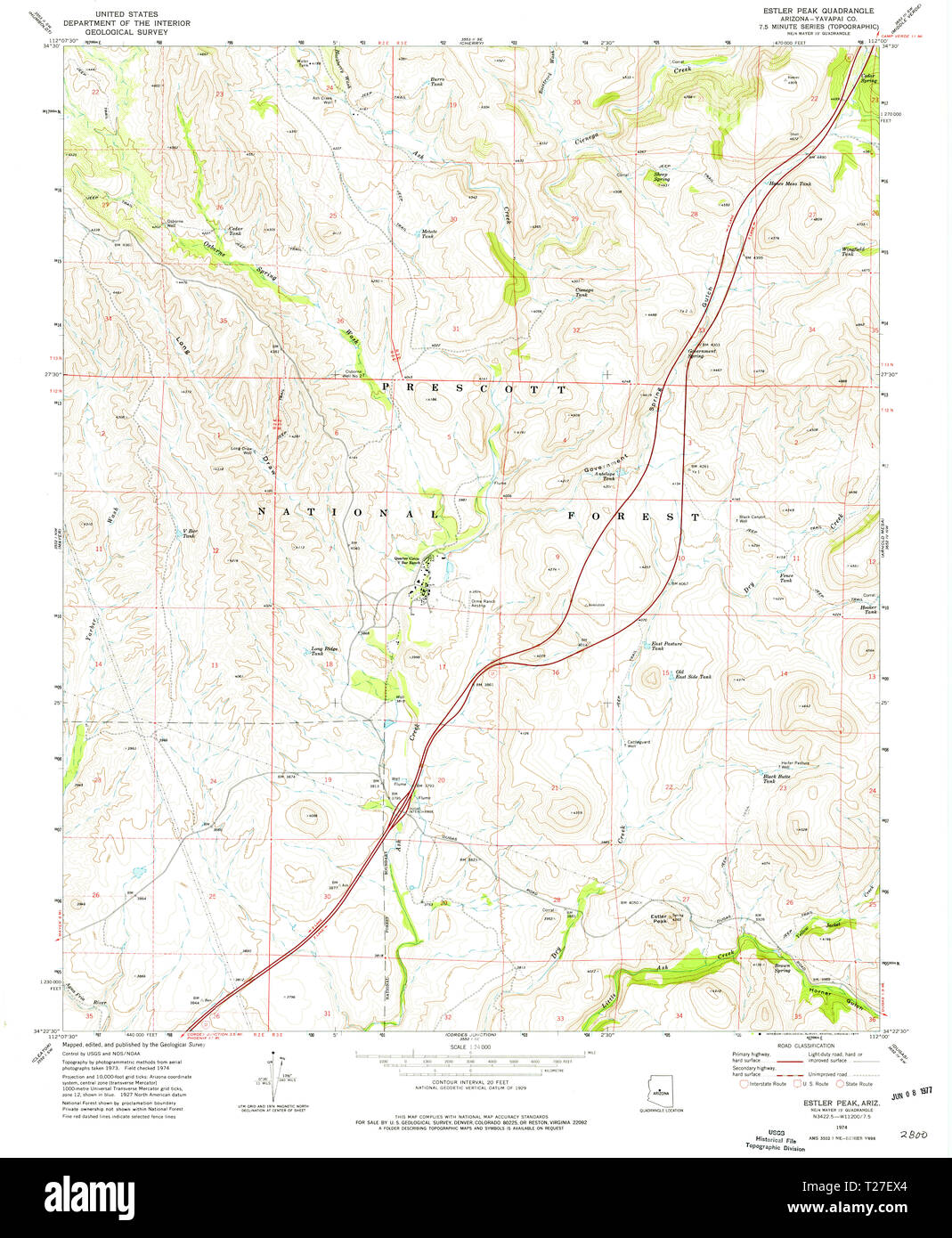 USGS TOPO Map Arizona AZ Estler Peak 311298 1974 24000 Restoration ...