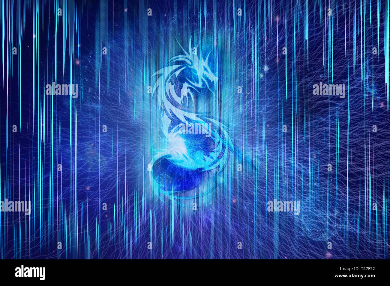 Abstract artistic bright digital modern cyan snake on a digital cyan ...