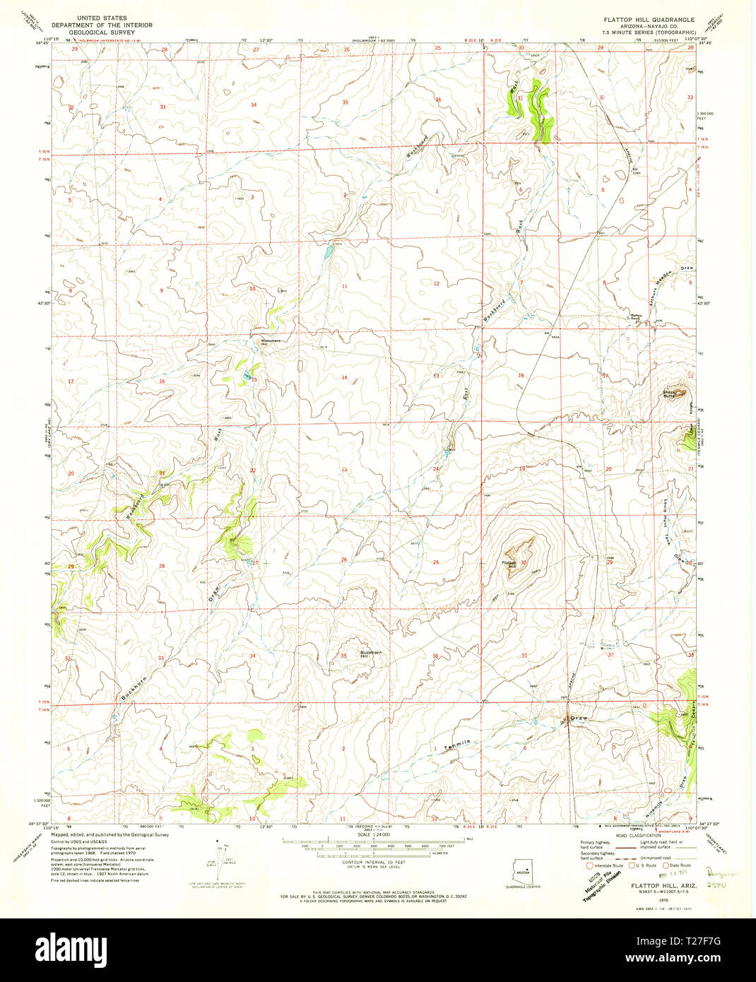 USGS TOPO Map Arizona AZ Flattop Hill 311338 1970 24000 Restoration ...