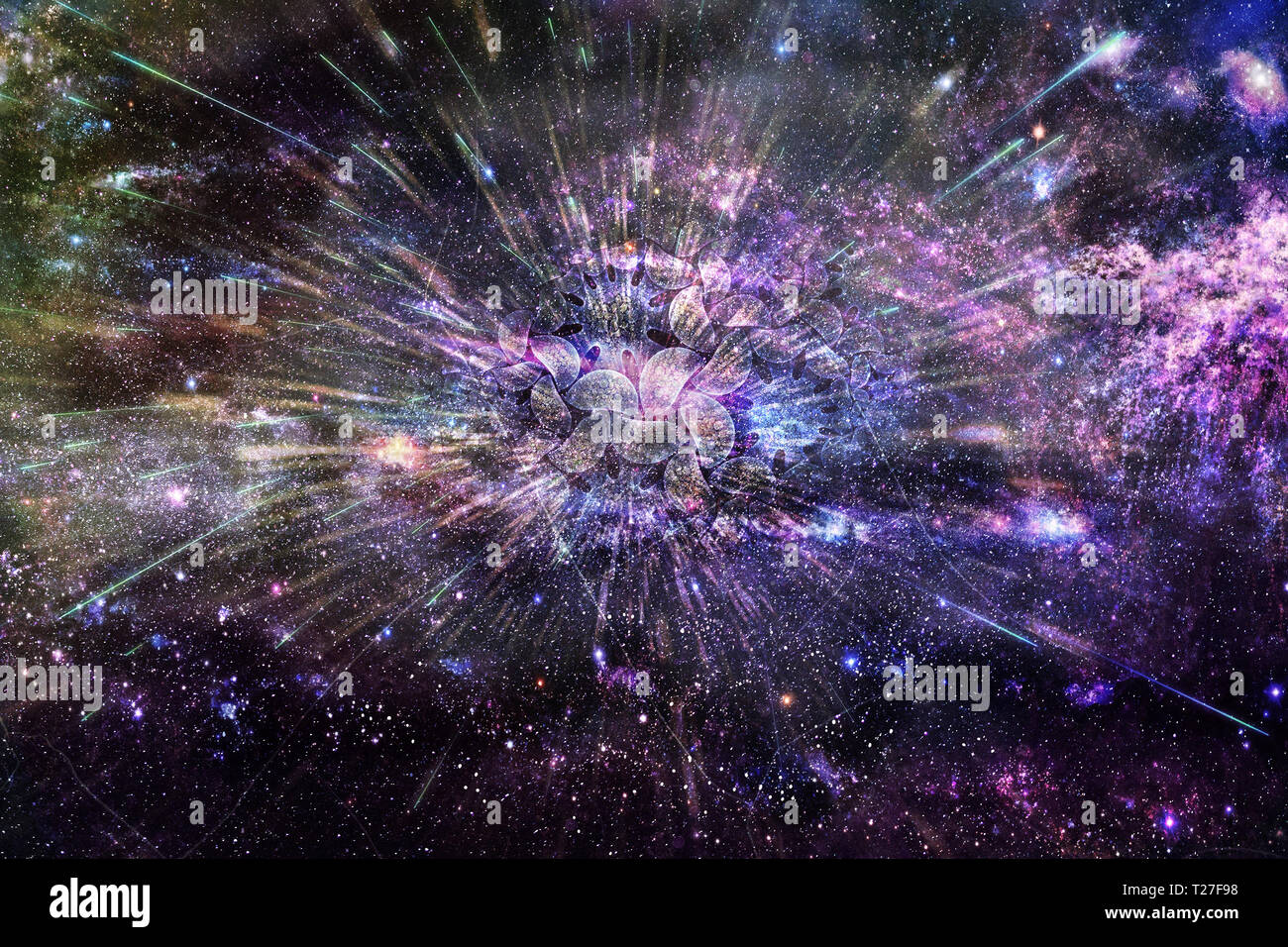 Abstract artistic digital galaxy with an abstract shape in the center ...