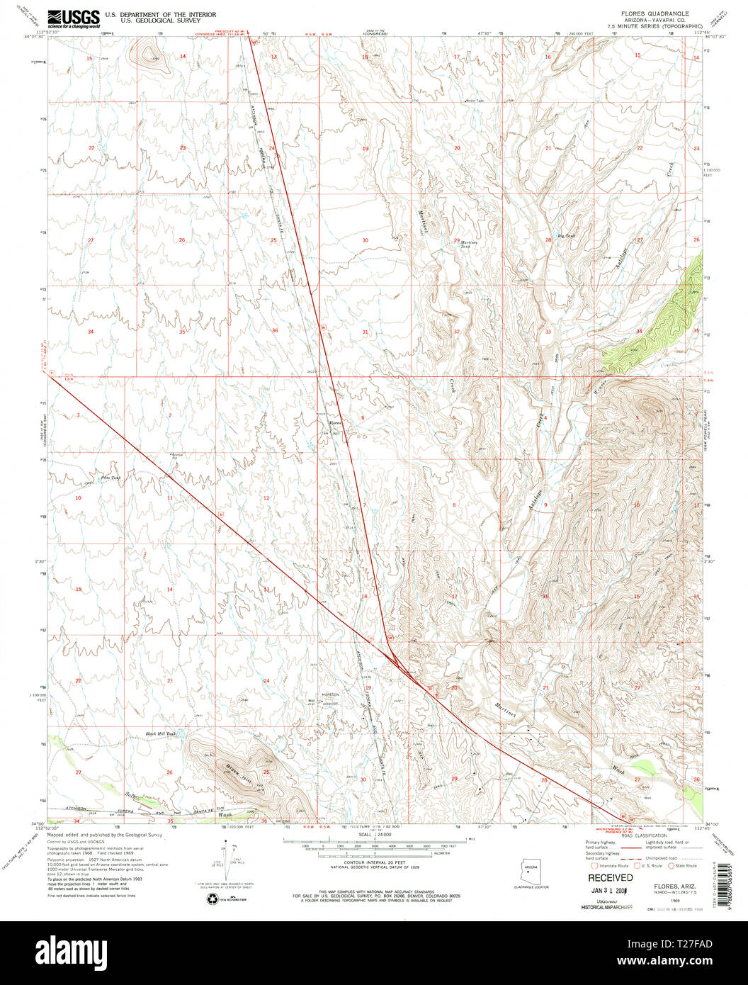 USGS TOPO Map Arizona AZ Flores 311354 1969 24000 Restoration Stock ...