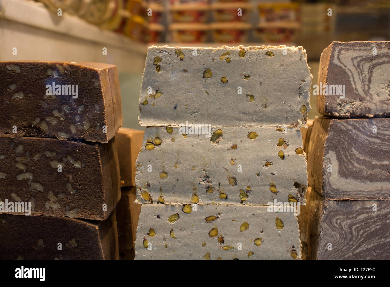 Traditional eastern Halvah a sweet confection made with tahini sesame ...