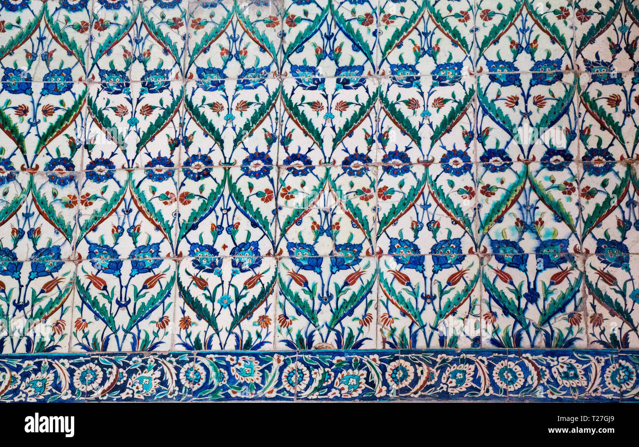 Ottoman ancient Handmade Turkish Tiles with floral patterns Stock Photo ...