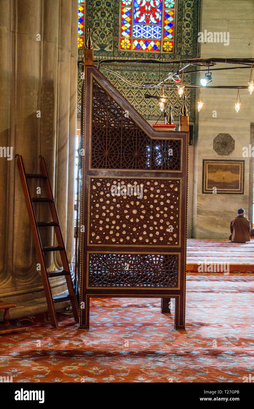 Wooden minbar, sermon pulpit of Ottoman times in mosque Stock Photo - Alamy