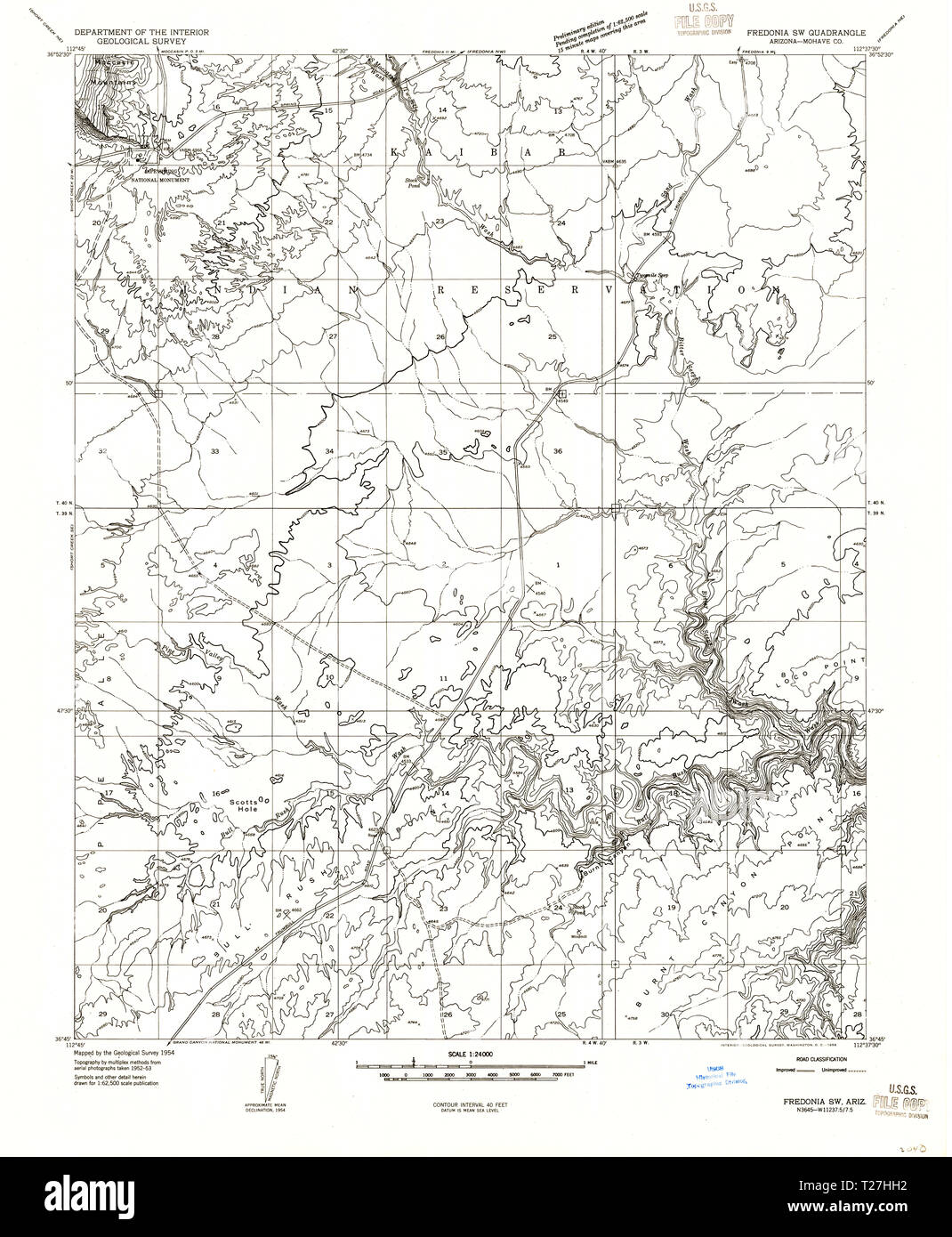 USGS TOPO Map Arizona AZ Fredonia SW 311416 1954 24000 Restoration ...