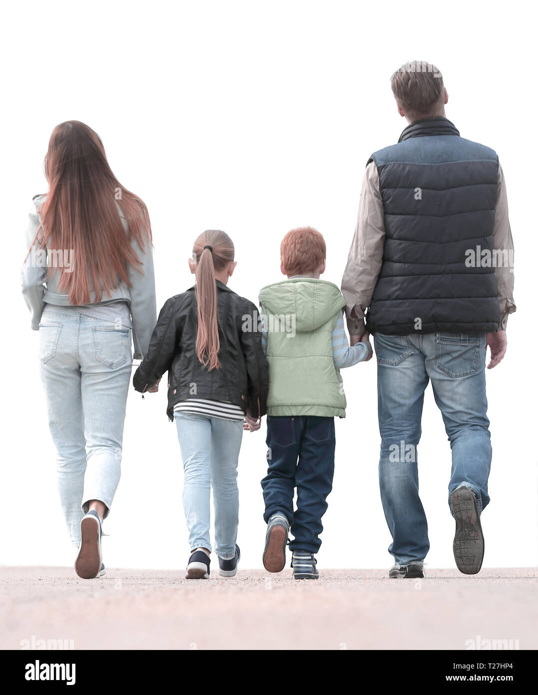 rear view.happy family walking together Stock Photo - Alamy