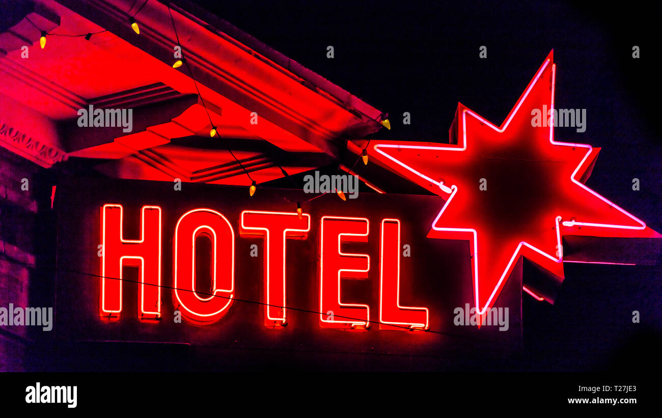 FEB 12, 2019, PRESCOTT, AZ, USA -Hotel Neon Sign, Prescott, Arizona ...