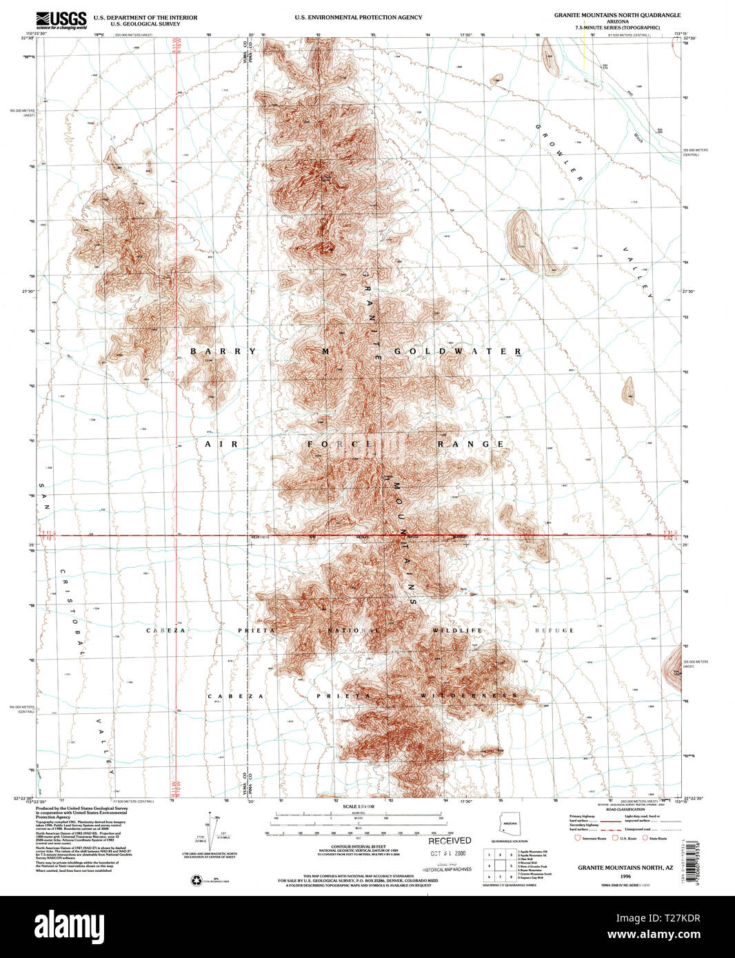 USGS TOPO Map Arizona AZ Granite Mountains North 311541 1996 24000 ...