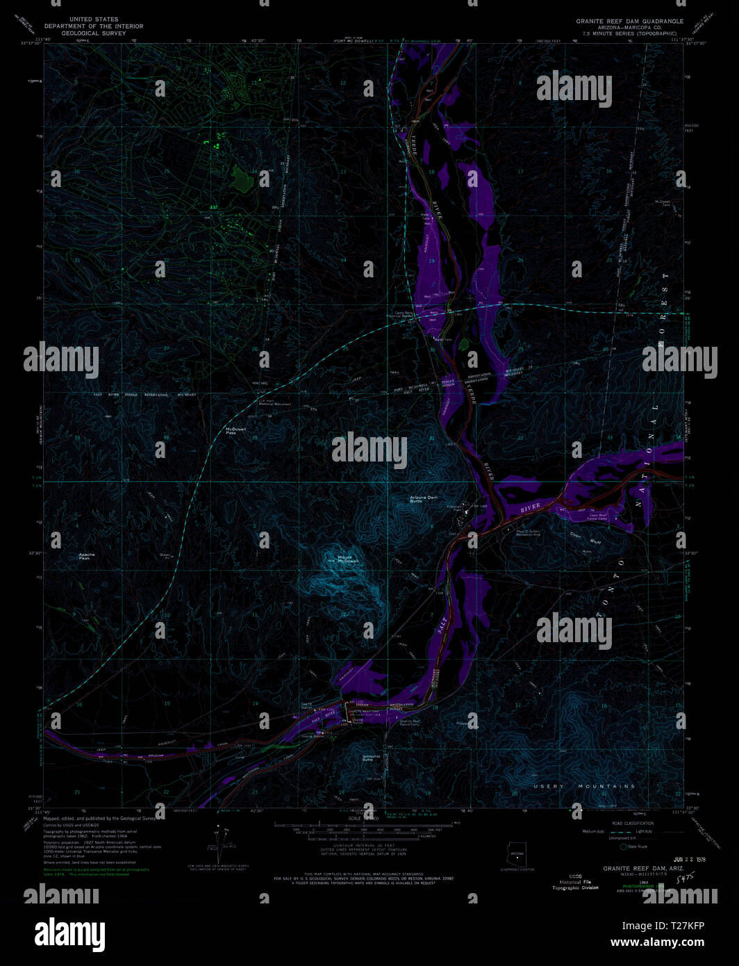 USGS TOPO Map Arizona AZ Granite Reef Dam 311548 1964 24000 Inverted ...