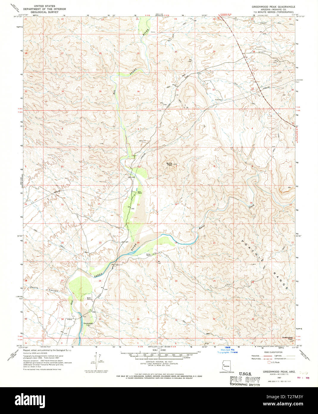 USGS TOPO Map Arizona AZ Greenwood Peak 311586 1967 24000 Restoration ...