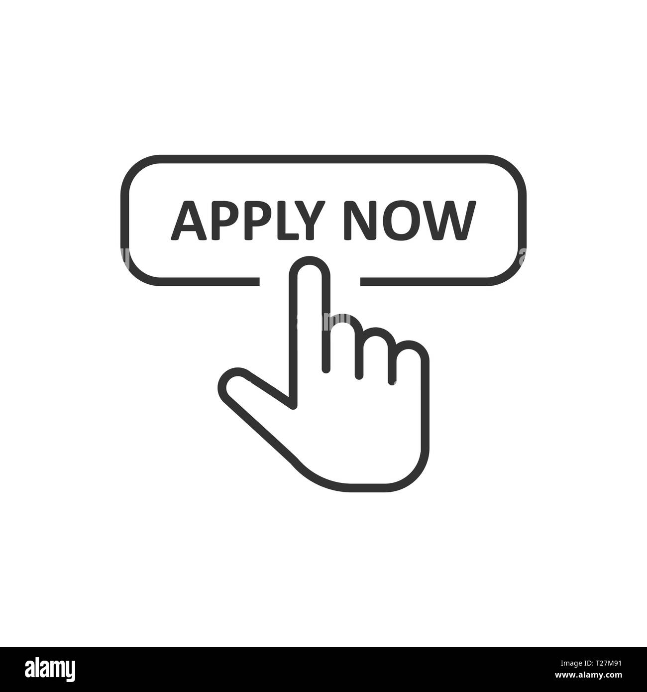 Apply now icon in flat style. Finger cursor vector illustration on ...