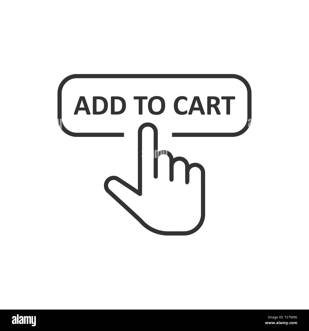 Add to cart shop icon in flat style. Finger cursor vector illustration ...