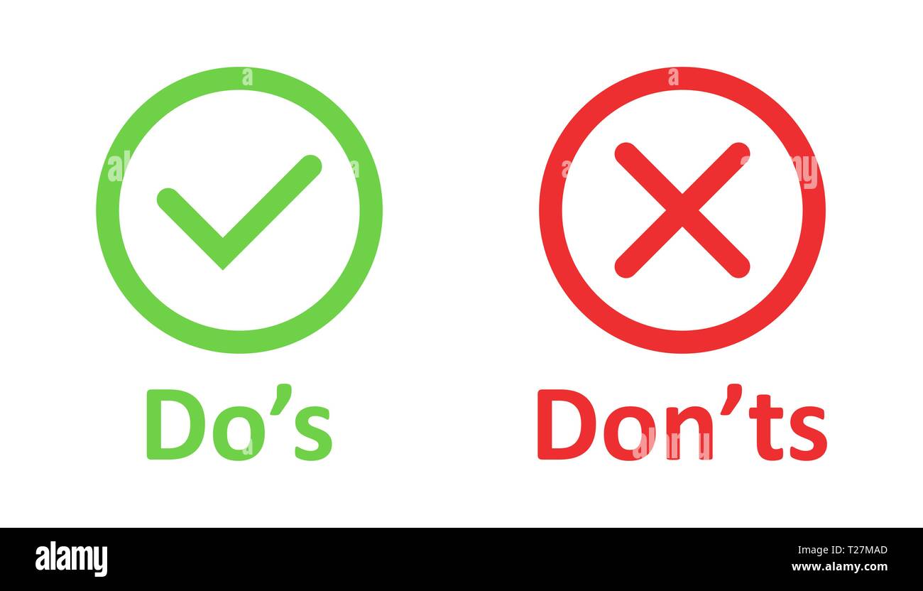 Do's and don'ts sign icon in flat style. Like, unlike vector illustration on white isolated ...