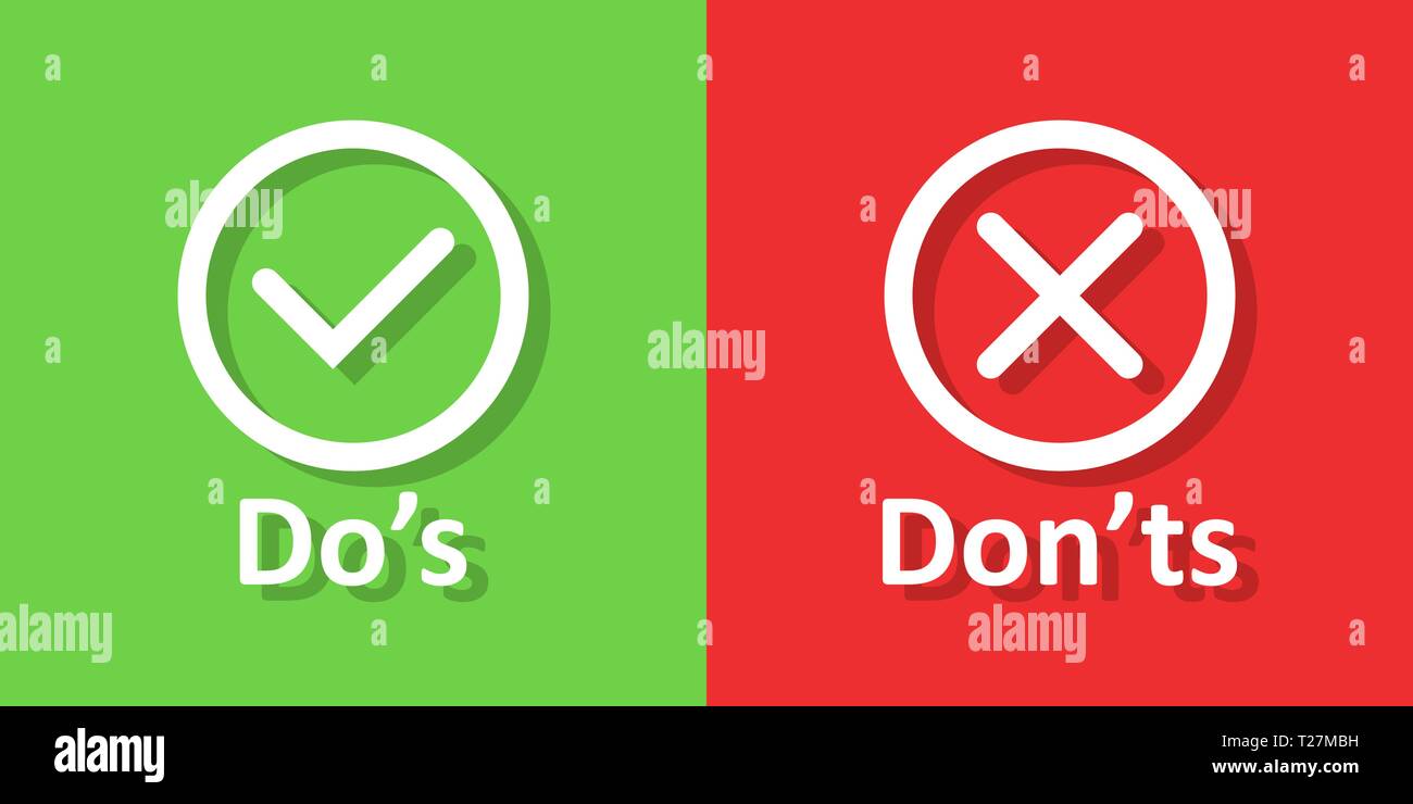 Do's and don'ts sign icon in flat style. Like, unlike vector ...