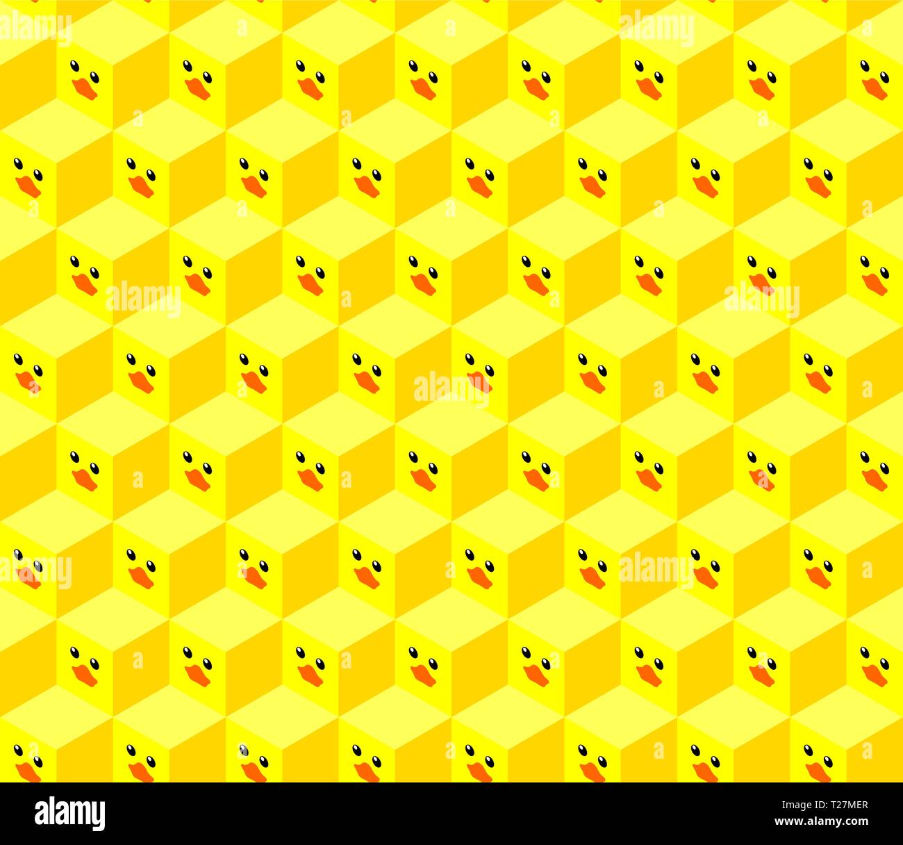 seamless pattern of isometric cubes with flat design cute duck face ...
