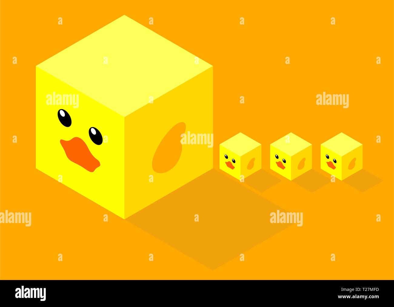 illustration of isometric cubes with flat design cute duck face, mom ...