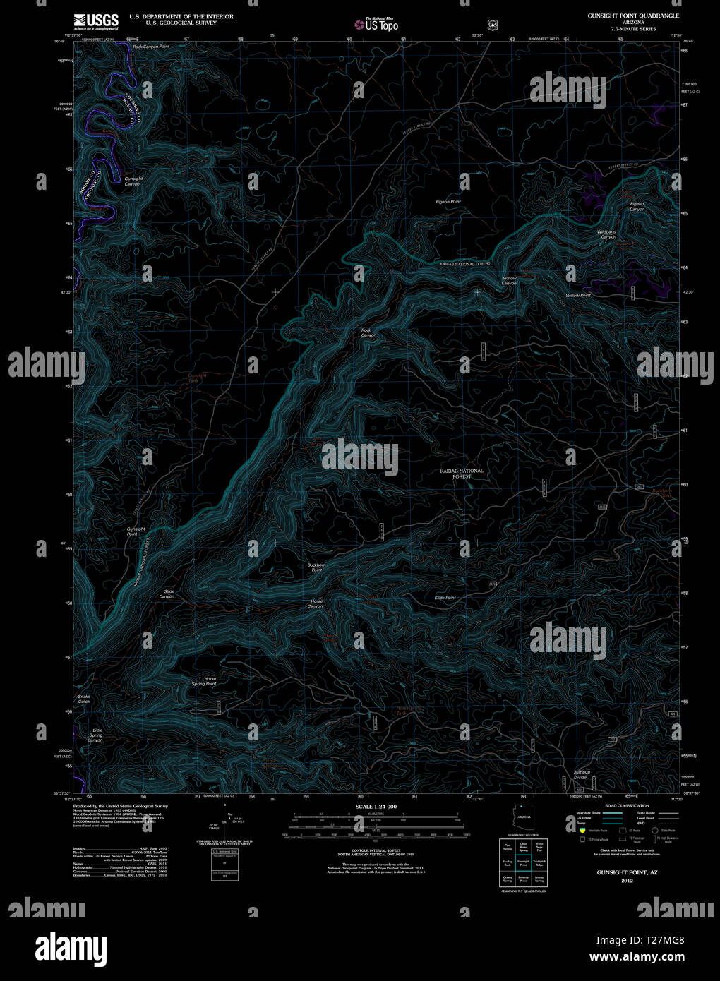 USGS TOPO Map Arizona AZ Gunsight Point 20120518 TM Inverted ...